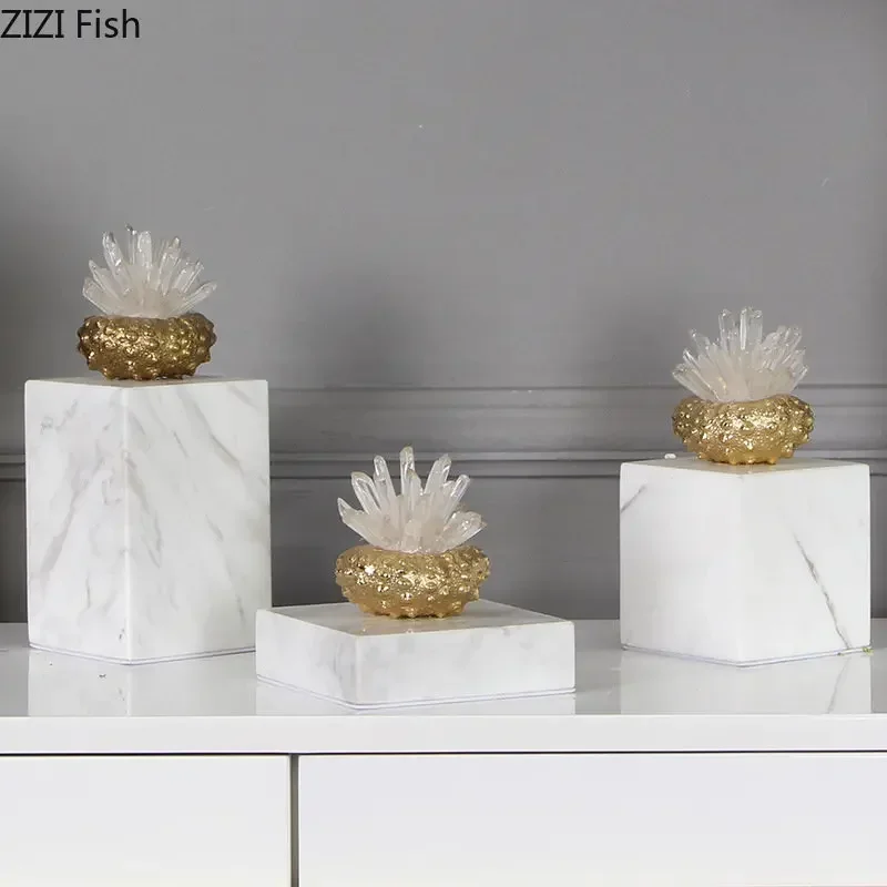 Brass-Sea-Urchin-Crystal-Cluster-Crafts-Statue-Marble-Base-Desk ...