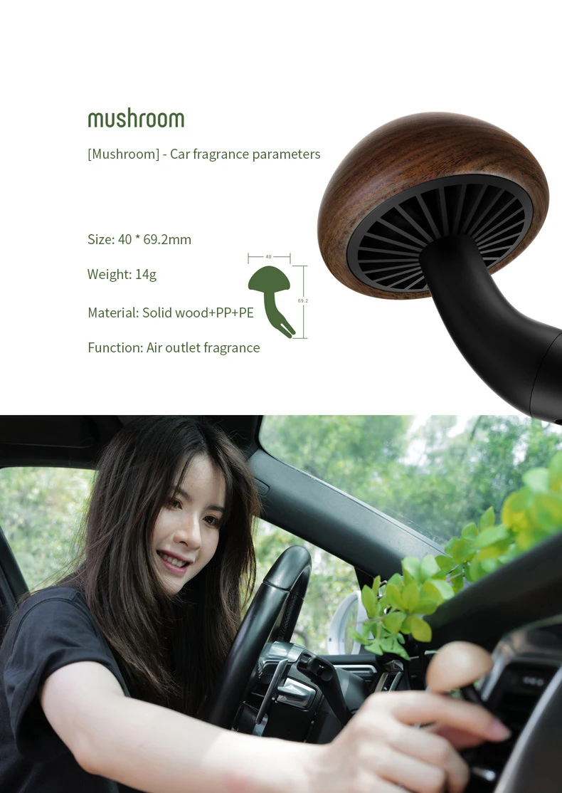 Creative Car Air Freshener Natural Solid Wood Mushroom Shape Car ...