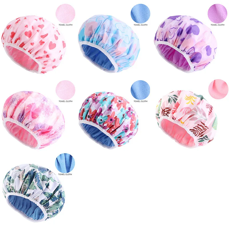 Thick-Shower-Cap-Waterproof-Bath-Hat-Elastic-Double-Layer-Terry-Lined ...