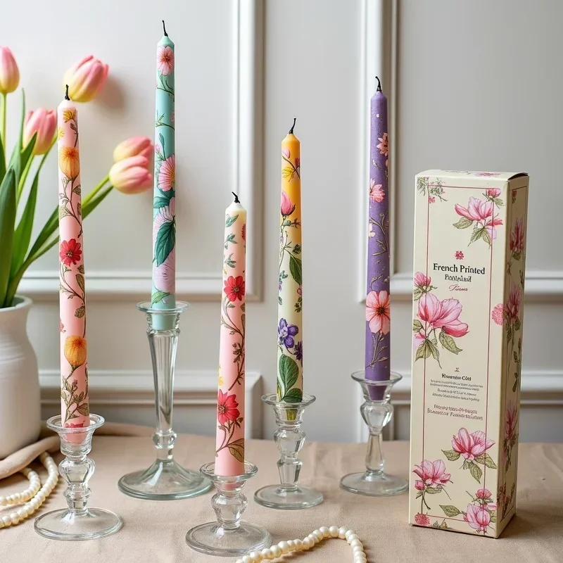 7.5'' Long Wedding Candles French Hand-Printed Pole Candle Long Taper ...