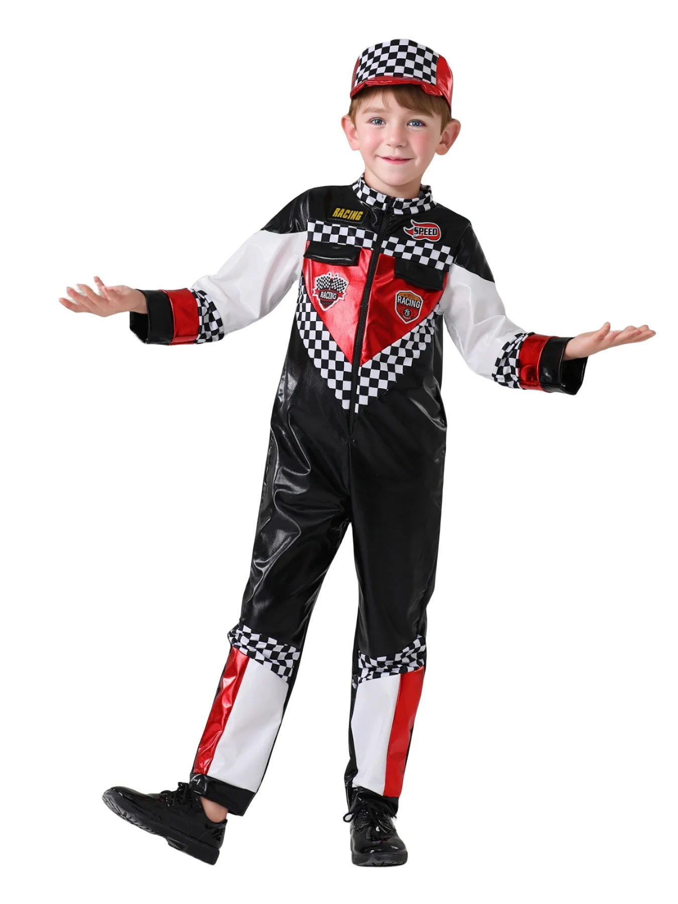 Race Car Driver Cosplay Costume Boys Racer Jumpsuit With Car Cap Kids ...