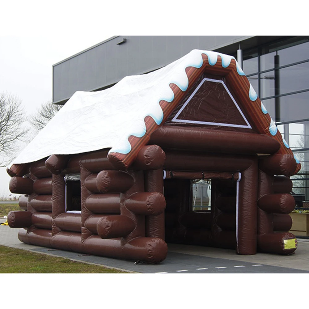 Brown-Inflatable-log-cabin-Winter-House-Cabin-Tent-With-White-Roof ...