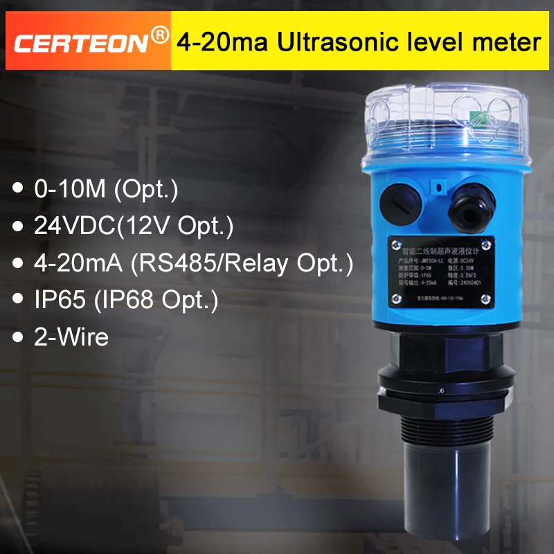 Ultrasonic Level Sensor 4-20mA Water Level Transmitter Digital Liquid ...