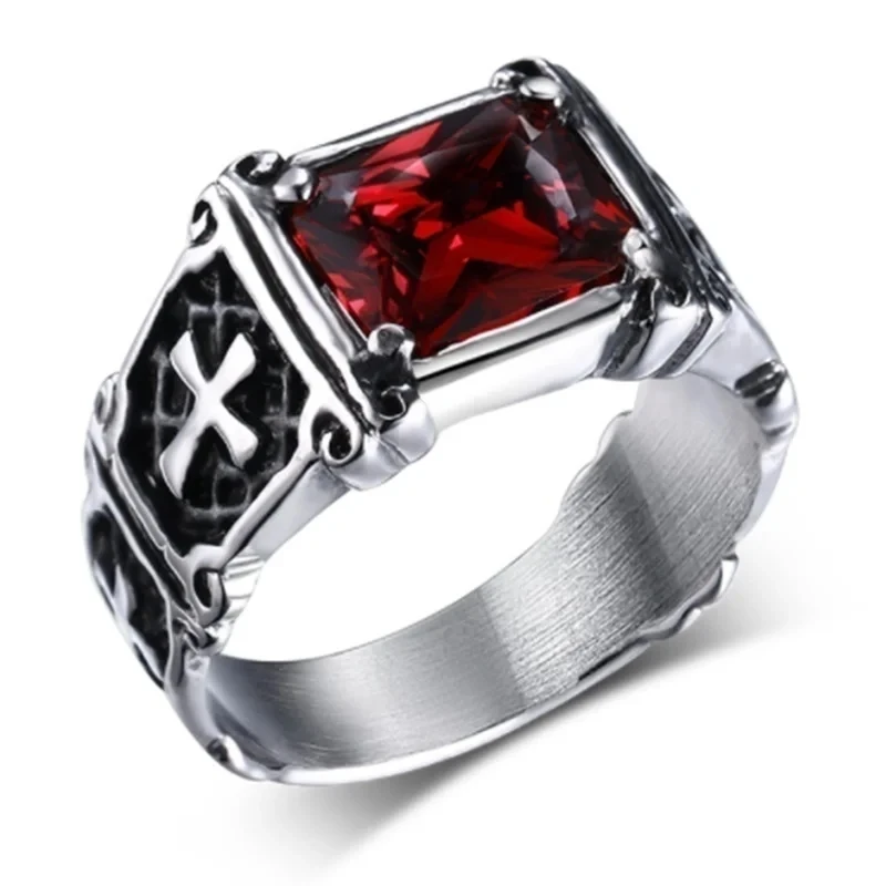 Christian-Gothic-Red-Gemstone-Cross-Ring-Vintage-Catholic-Prayer-Amulet ...
