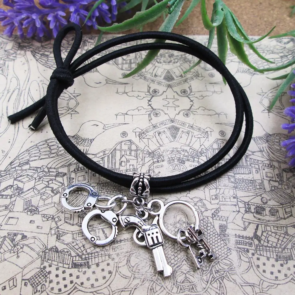 handcuffs-gun-key-policeman-Silver-Plated-Charm-Elastic-hair-rope-hand ...