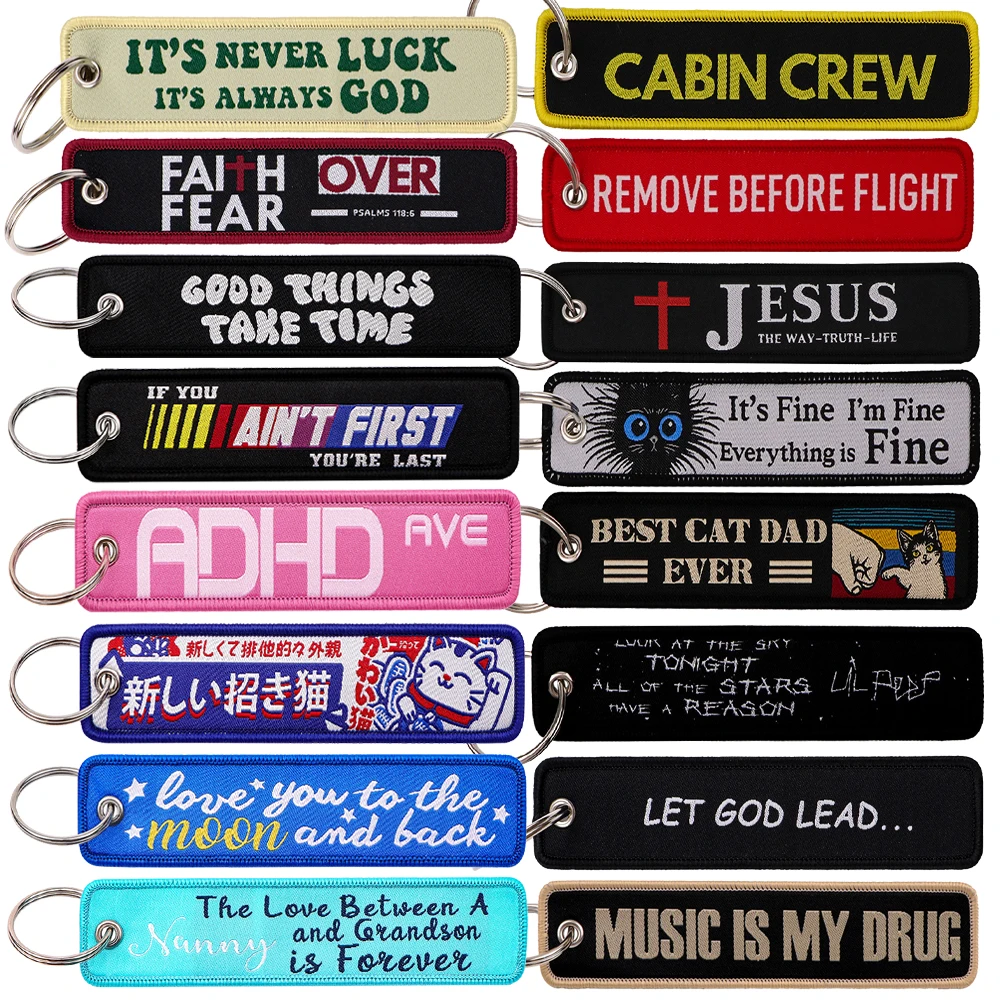 Quote Series Embroidery Key Fobs Holder Key Tag Men Women Jet Tags Key ...