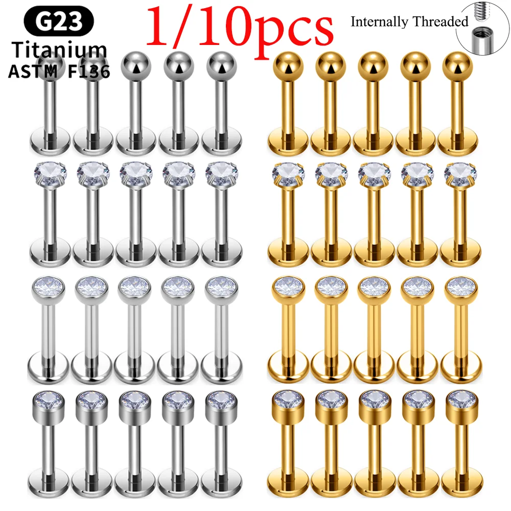 1-10pcs-G23-Titanium-internal-Thread-Lip-Stud-Labret-Ear-Studs-Piercing ...