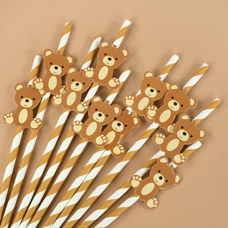 20Pcs-Teddy-Bear-Paper-Straws-Cute-Brown-Pink-Bear-Disposable-Drinking ...