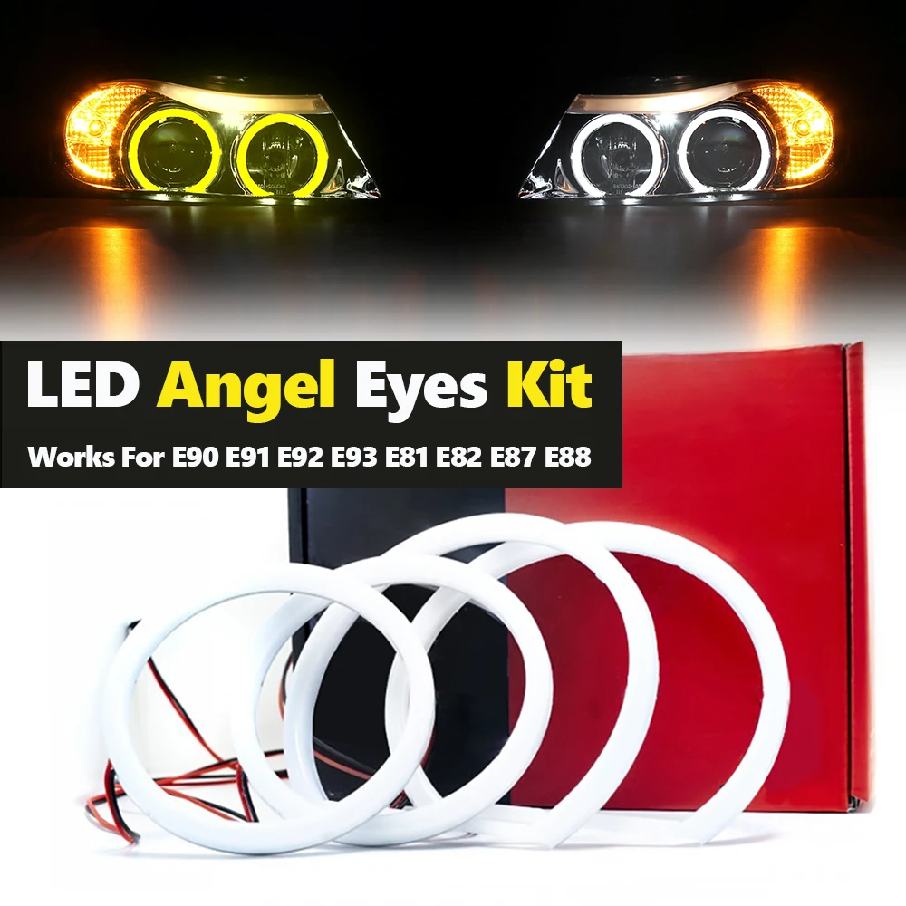 1 Set Dual Color White Yellow Halo Rings Cotton Light Led Angel Eyes ...