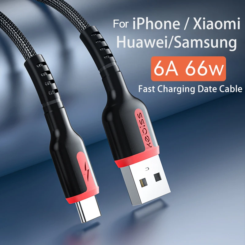 Cable de carga súper rápida USB 6A 66W para iPhone, Xiaomi, Huawei, Samsung, OPPO, Cable USB ...