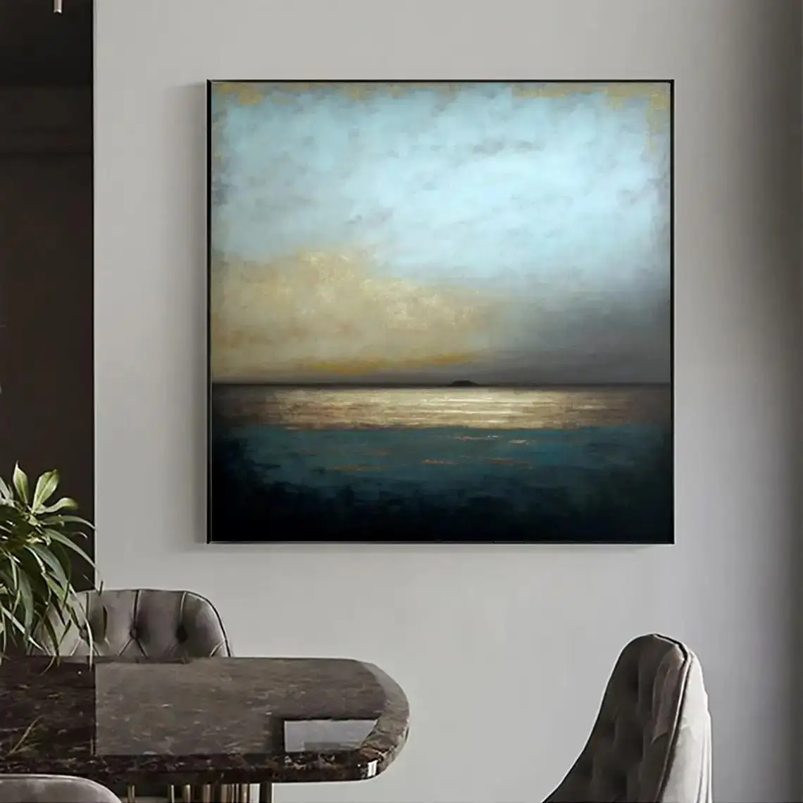 Handmade-Abstract-Seascape-Oil-Painting-on-Canvas-Large-Blue-Ocean-Wall ...