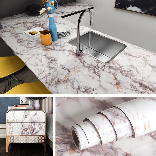 Marble Vinyl Film Self Adhesive Wallpaper for Bathroom Kitchen Cupboard ...