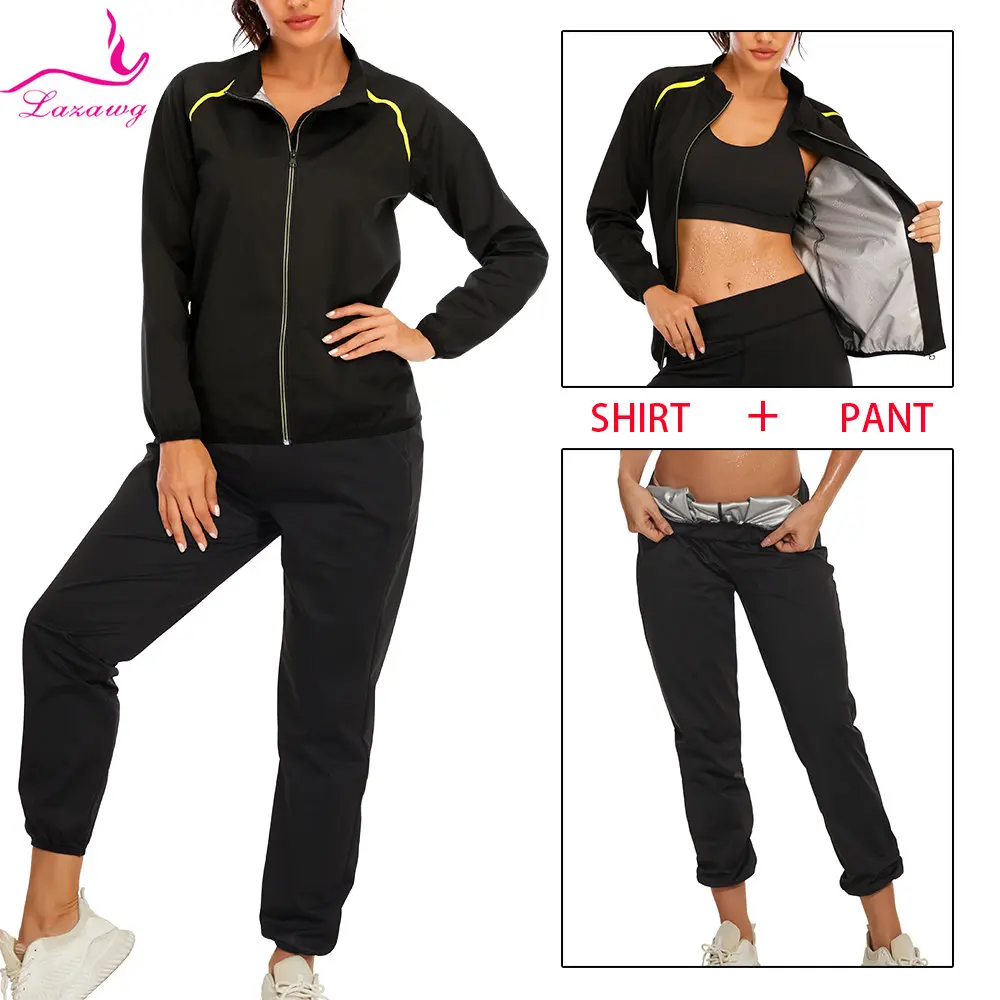 LAZAWG-Sauna-Suit-for-Women-Sweating-Jacket-Leggings-Weight-Loss-Set ...