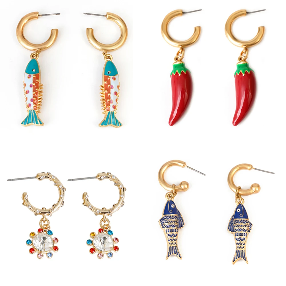 Fish earrings Enamel Double Side Kiss Fish Pendant Earrings Chic Women ...