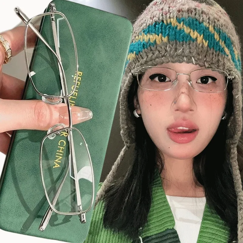 Y2K Harajuku Retro Small Square Frame Glasses for Women Metal ...