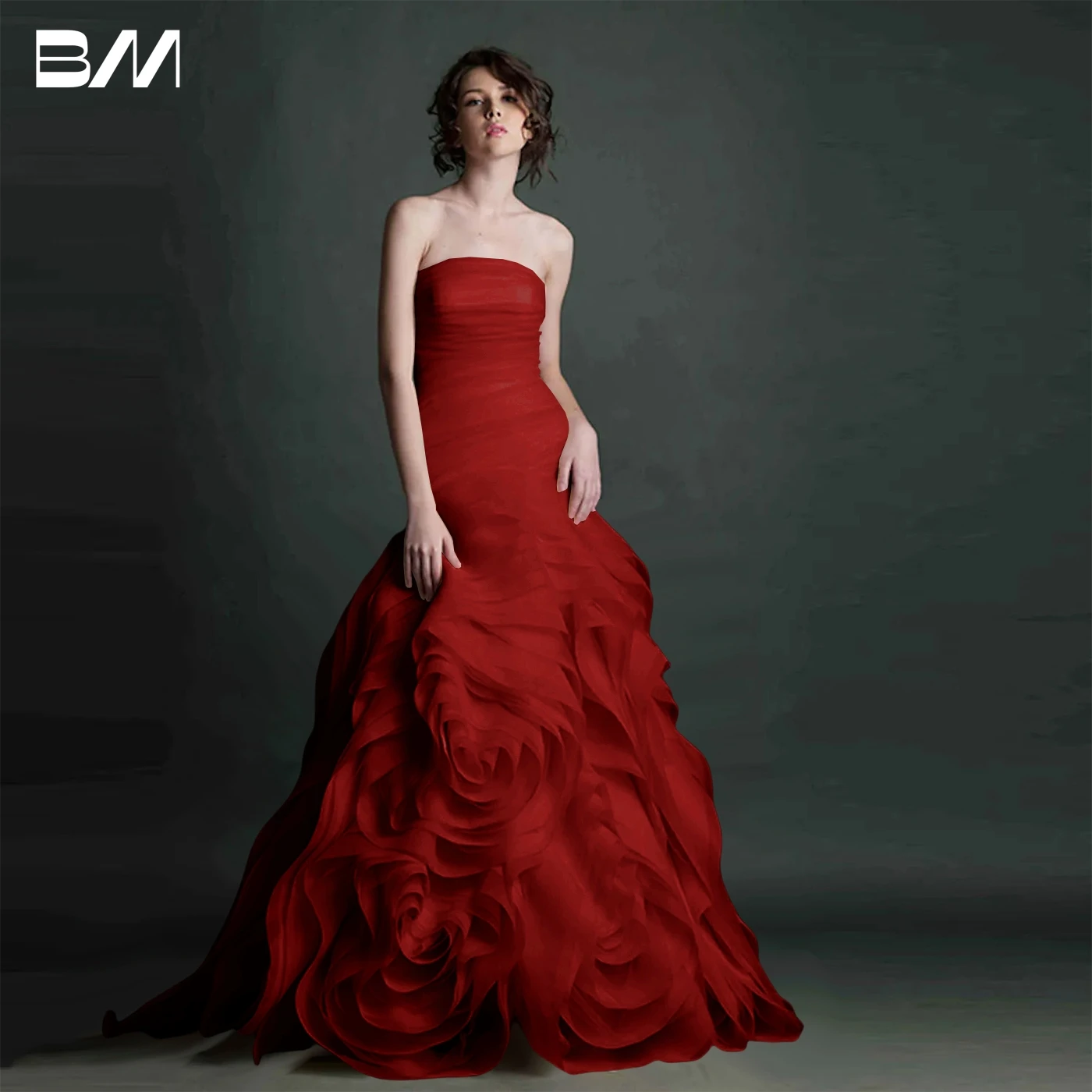 Modern Floral Shaped Prom Dress for Women Customized Strapless Tulle ...