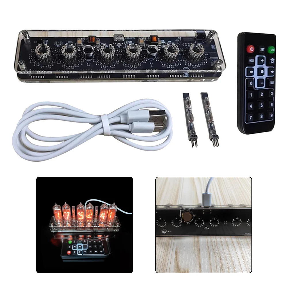 IN14 6-Digit Nixie Tube Clock Stand With USB-C Power-Input ABS Base ...