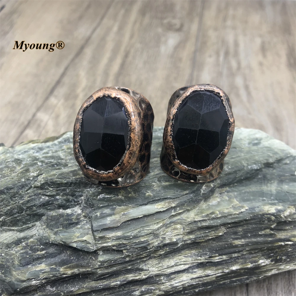 Natural Stone Obsidian Ring | Large Ring Natural Stone | Obsidian Stone ...