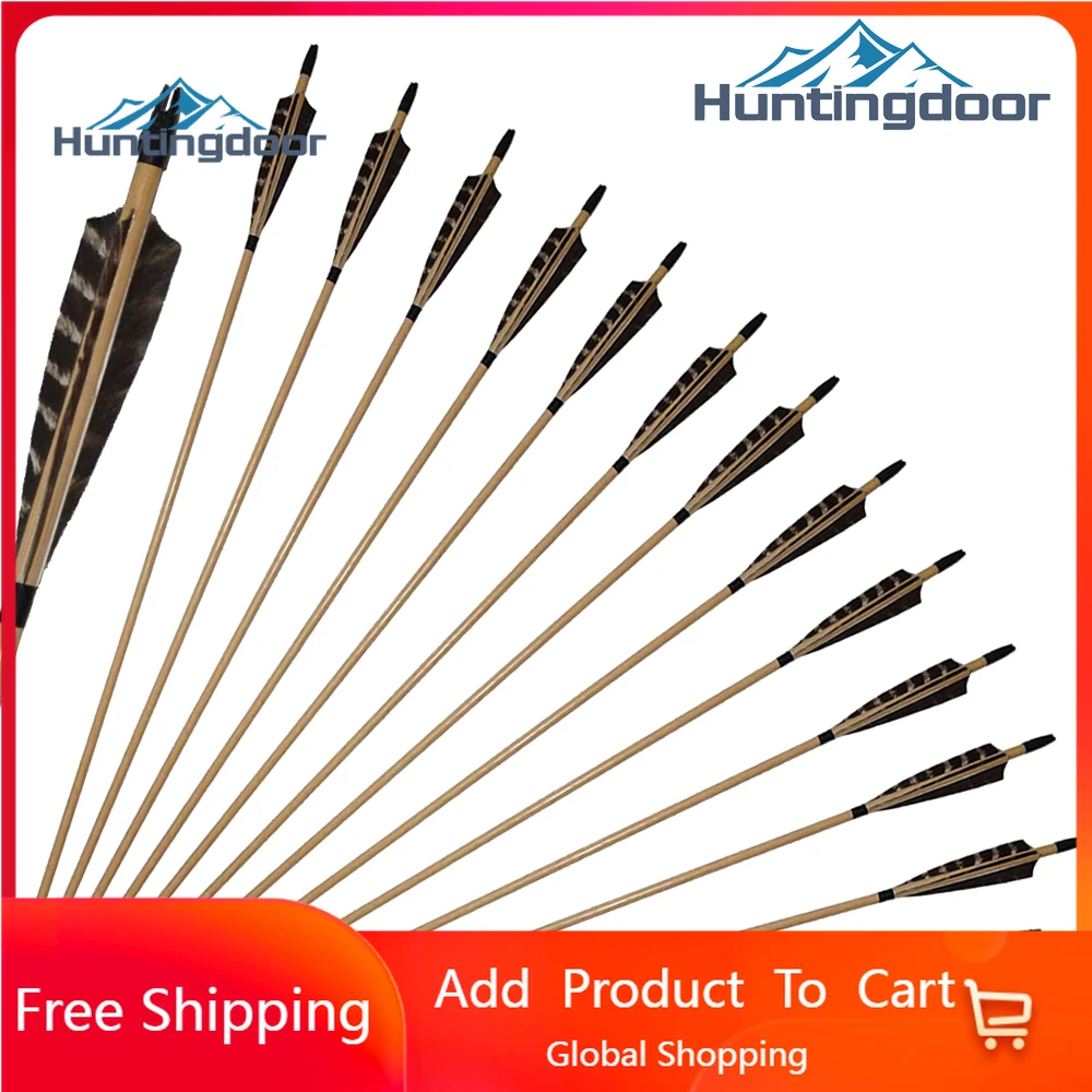 6pcs/12pcs/24pcs Hunting Archery Wooden Arrows Turkey Real Feather ...