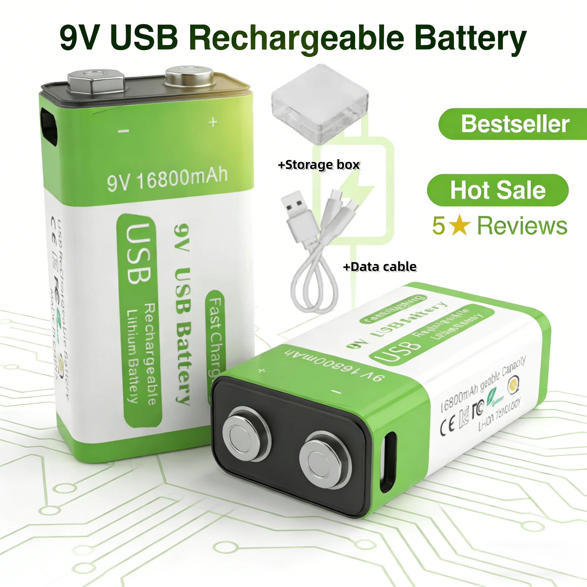 New 9V 16800mAh Rechargeable Li-ion Battery with Micro USB, Super High ...