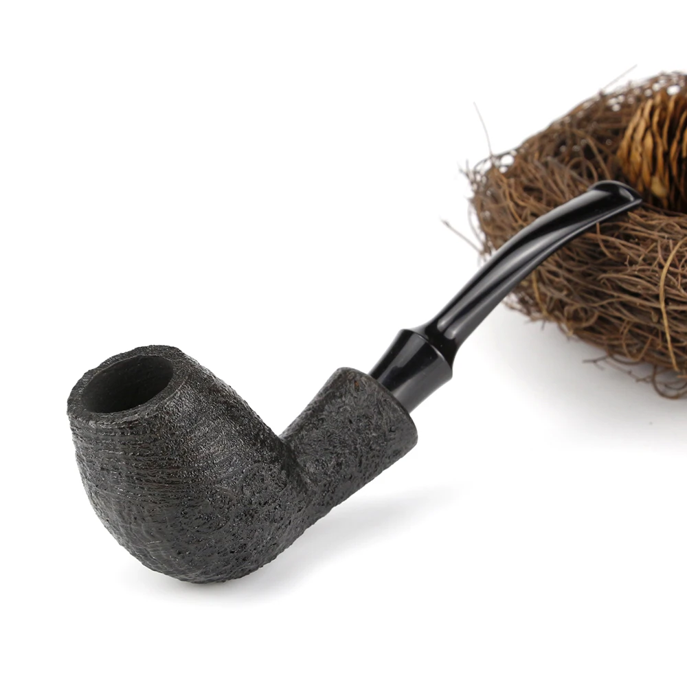 Solid-Black-Briar-Pipe-Random-Engraved-Briar-Tobacco-Pipe-3mm-Filter ...