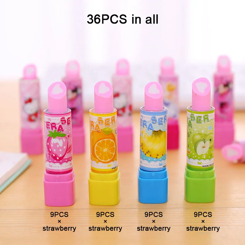 36Pcs/Box Fruit Lipstick Themed Erasers Rubbers Pencil Erasers Soft Art ...