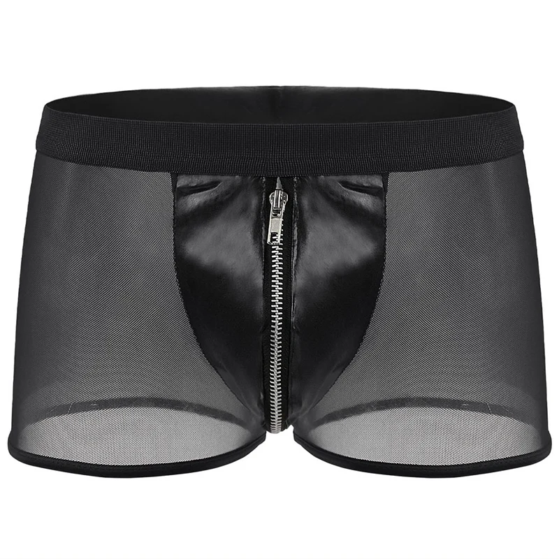 PU-Leather-Sheer-Mesh-Nylon-Boxers-Men-Sexy-Soft-Comfortable-Underwear ...