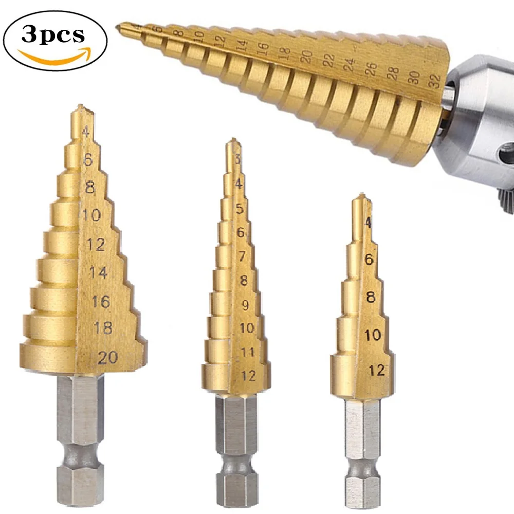 Hexagonal Handle Step Drill Straight Groove Titanium plated Drill Bit 3 hexagonal-handle-step-drill-straight-groove-titanium-plated-drill-bit-3
