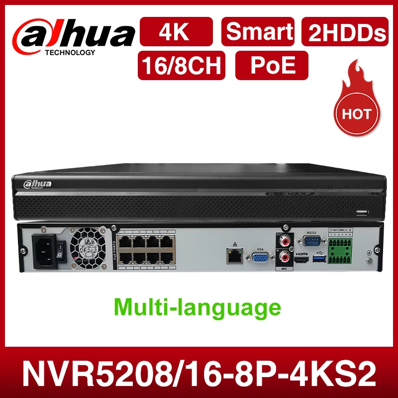 Dahua Original MultiLang NVR5208-8P-4KS2 NVR5216-8P-4KS2 8/16CH 12MP ...