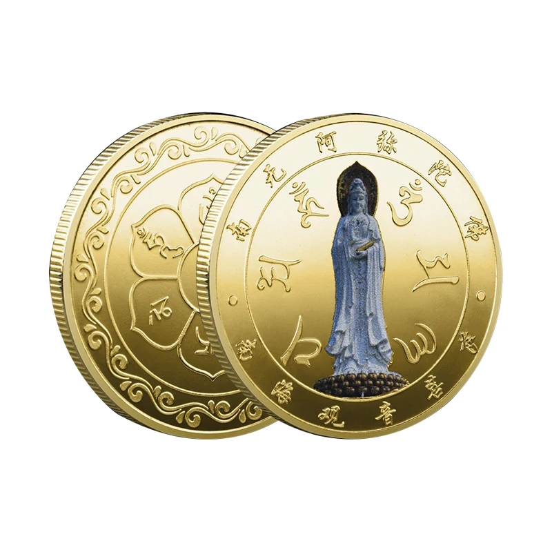 Chinese-South-China-Sea-Guanyin-Commemorative-Coin-Painted-Gold-Coin ...