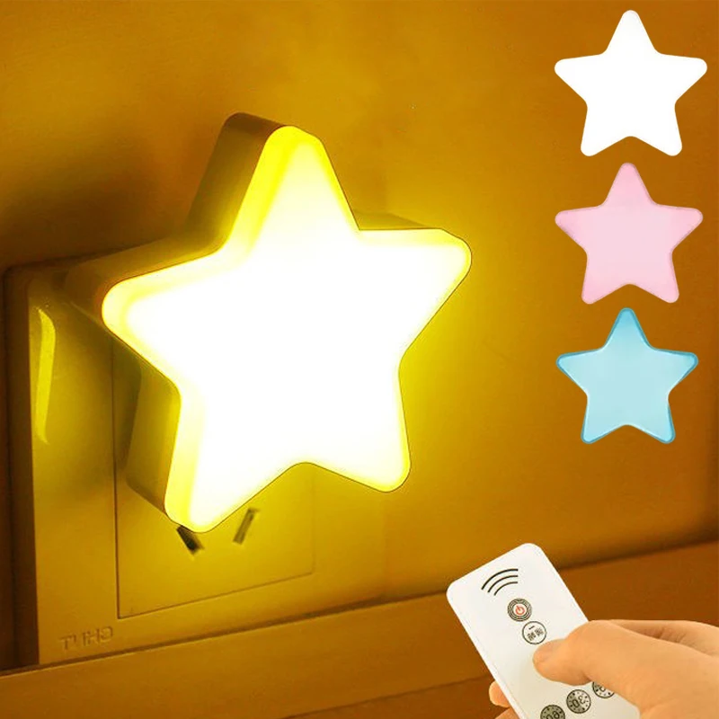LED-Night-Light-Star-Shape-Remote-Control-Socket-Lamp-Bedroom-Decor ...