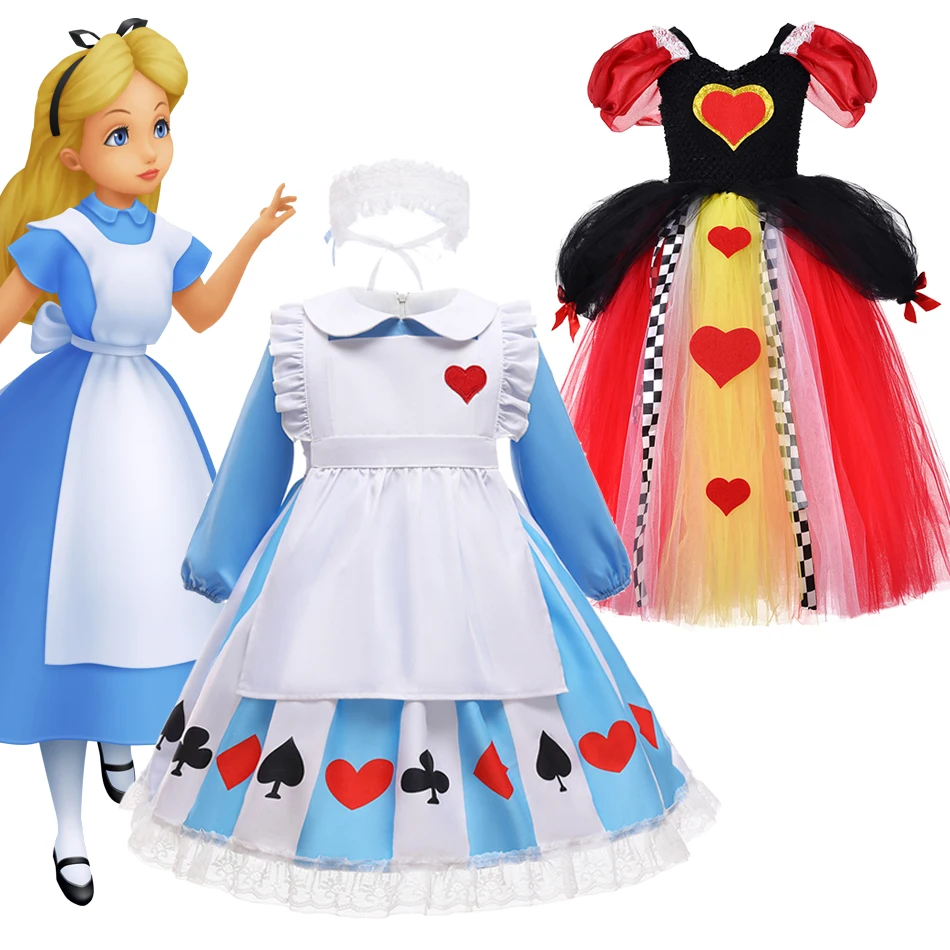 Girl Alice Cosplay Dress Kids Red Queen Costume Adventures In ...
