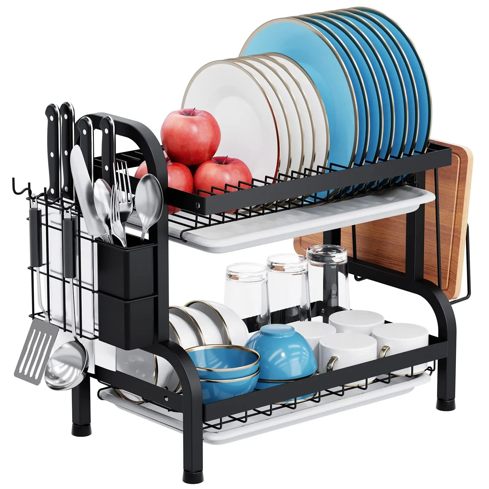 2-Tier-Dish-Rack-for-Kitchen-Counter-Dish-Racks-with-Drainboard-for ...