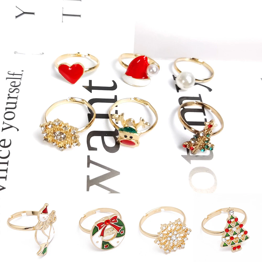 Christmas-Adjustable-Open-Ring-Christmas-Tree-Snowflake-Snowman-Elk ...