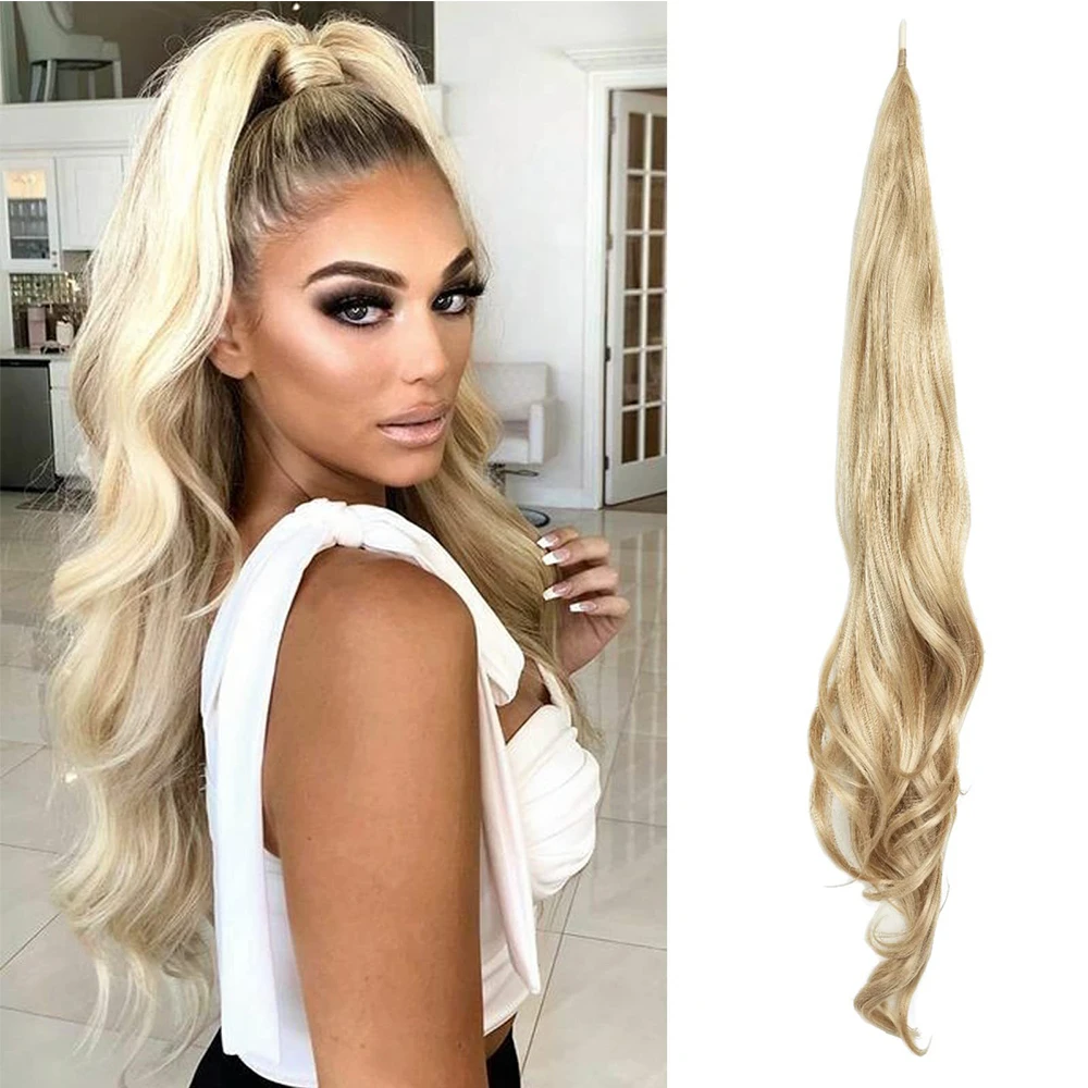 32inch Synthetic Ponytail Long Layered Flexible Wrap Around Fake Tail ...