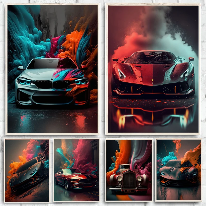 Classic-Colorful-Modern-Futuristic-Cars-Canvas-Panting-Cool-Supercar ...