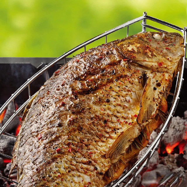 Durable One Fish Grilling Basket, Black Wood Handle Fish Grill Rack BBQ ...