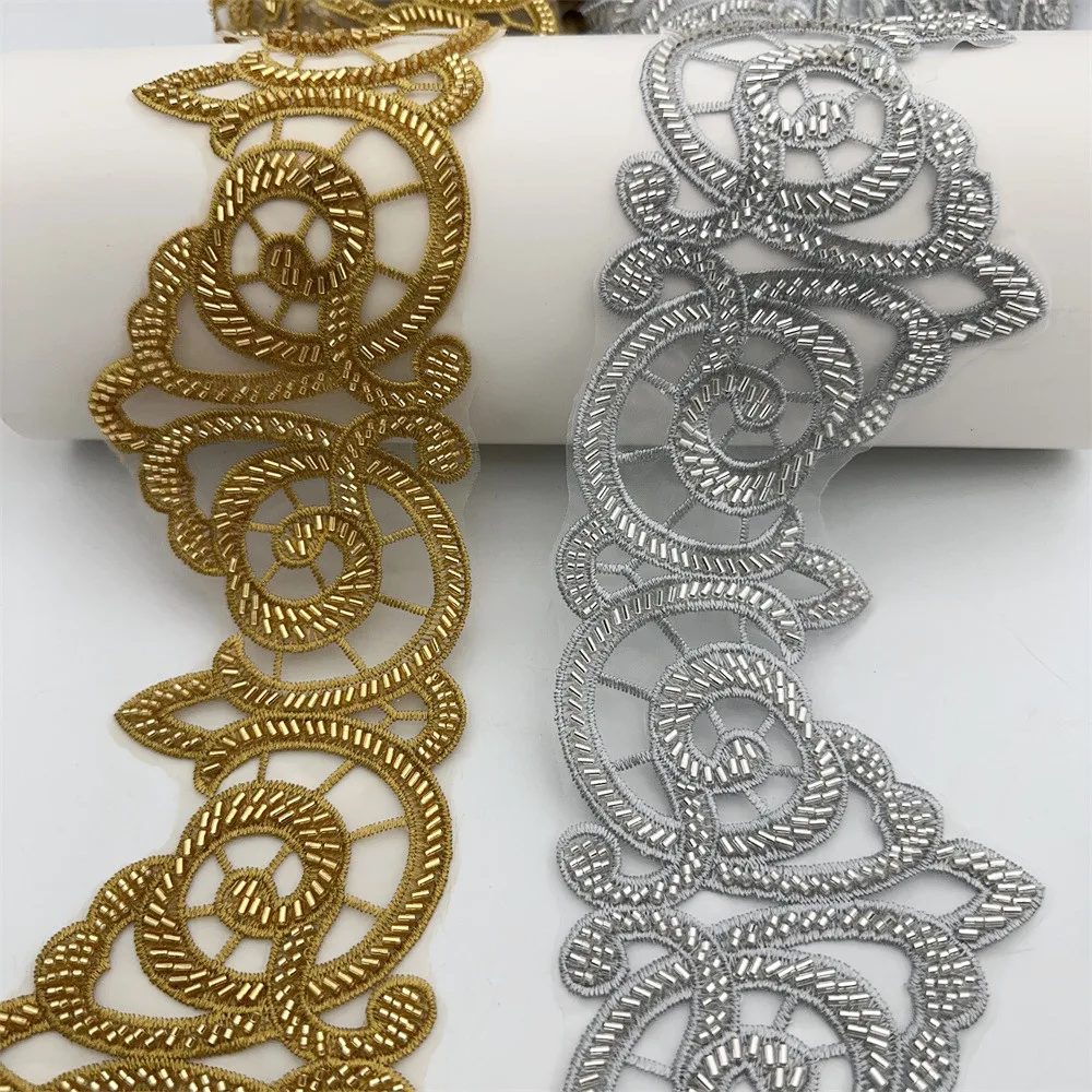 4.5yards Gold Silver Lace Trim Wholesale beaded Lace For Dresses ...