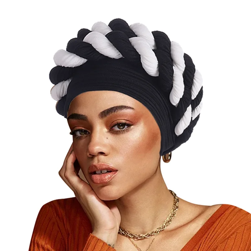 Double Color Braids Turban Hats for Women Muslim Forehead Cross Hijab Double Color Braids Turban Hats for Women Muslim Forehead Cross Hijab
