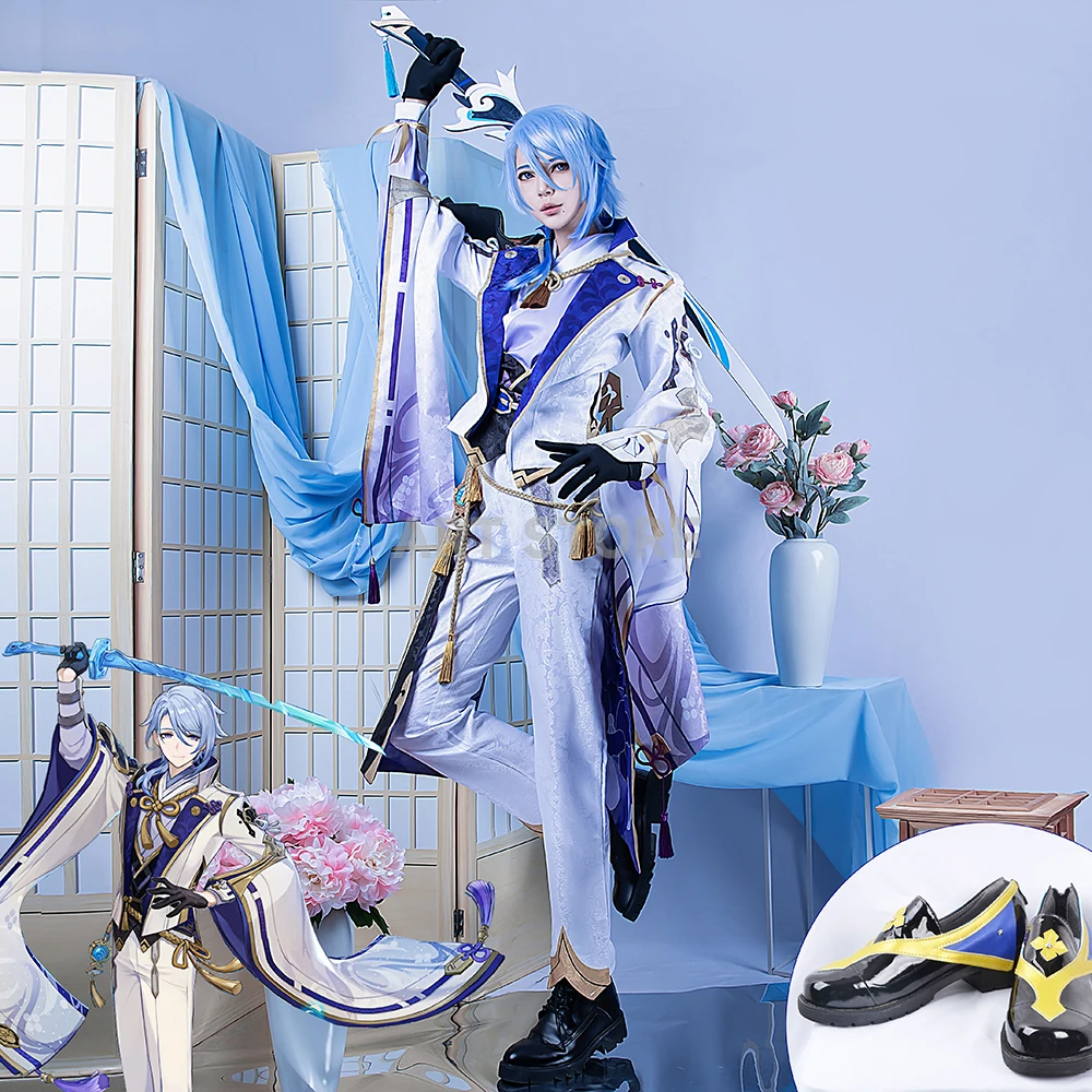 Game Kamisato Ayato Cosplay Uniform For Men Wig Anime Game Genshin ...