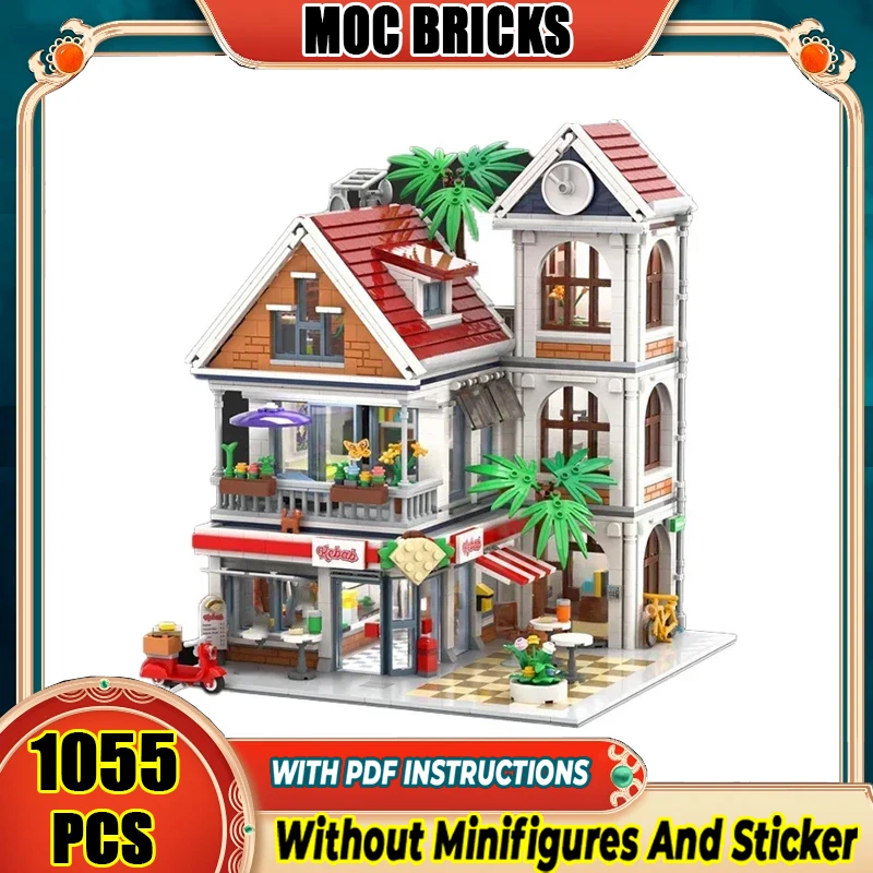 Street View Model Moc Building Bricks Villa with a Barbecue Restaurant ...