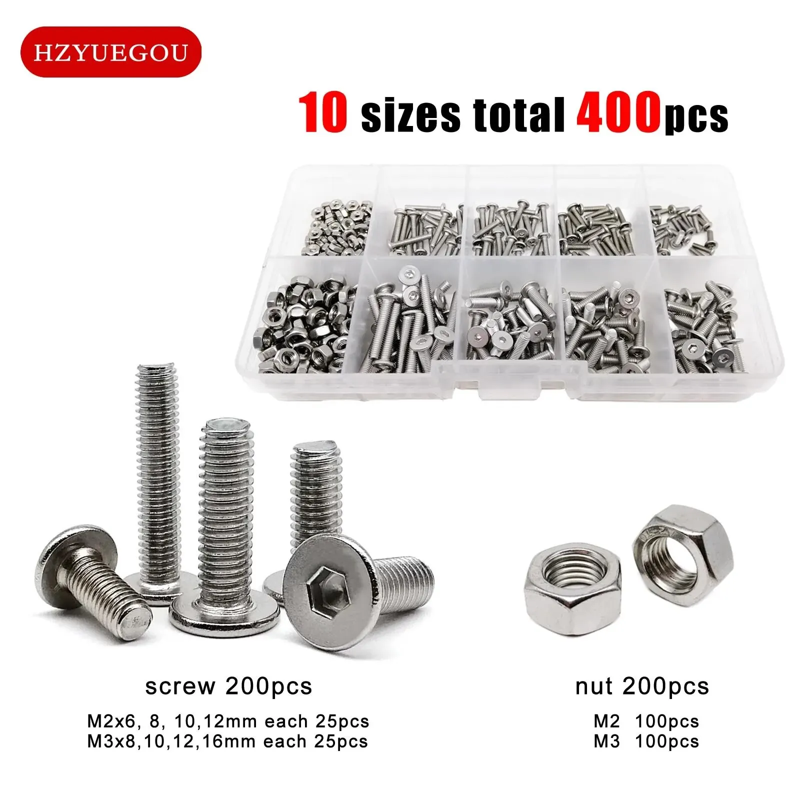 400pcs/box M2 M3 Allen Hexagon Hex Socket Ultra Thin Flat Wafer Head ...