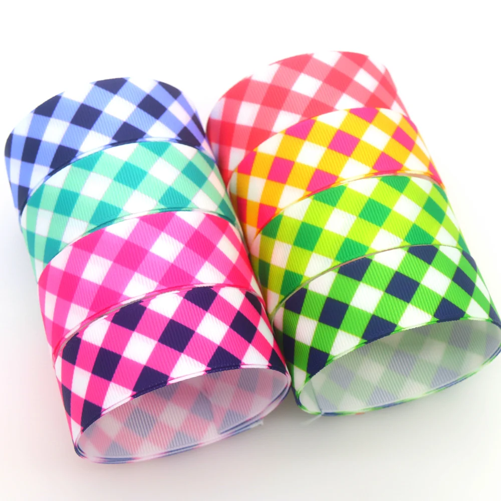 DHK-7-8-5yards-Preppy-Gingham-Plaid-Grid-Printed-Grosgrain-Ribbon ...