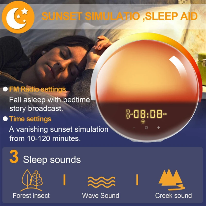 Nature Wake Up Light Alarm Clock with Sunrise/Sunset Simulation Dual ...