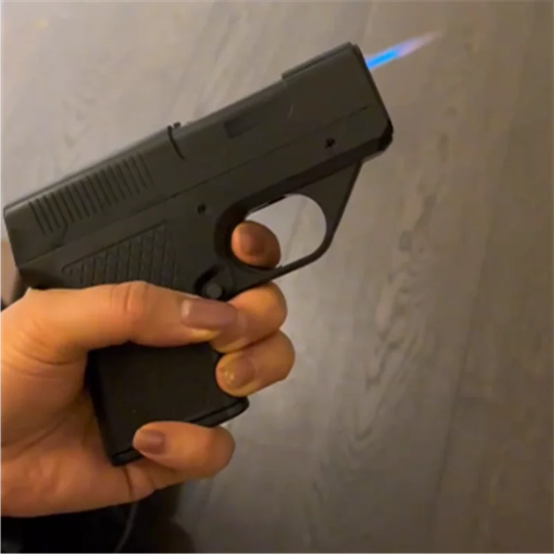 Pistol style lighter with 3 cigarette packs, jet turbine lighter, gas ...