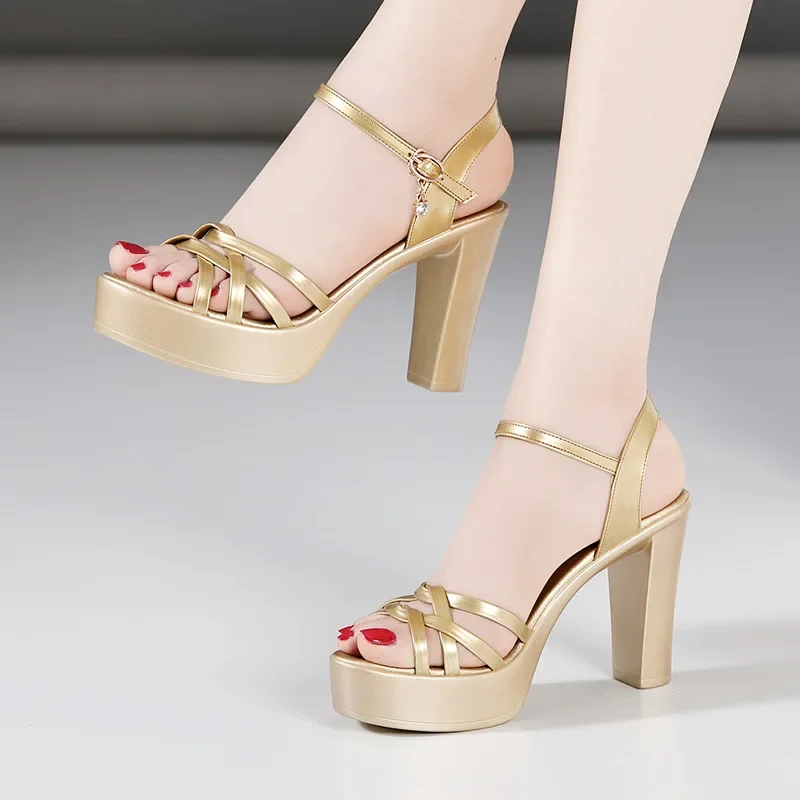10cm Small Size 32-43 Elegant Knot Patent Leather Sandals Platform ...