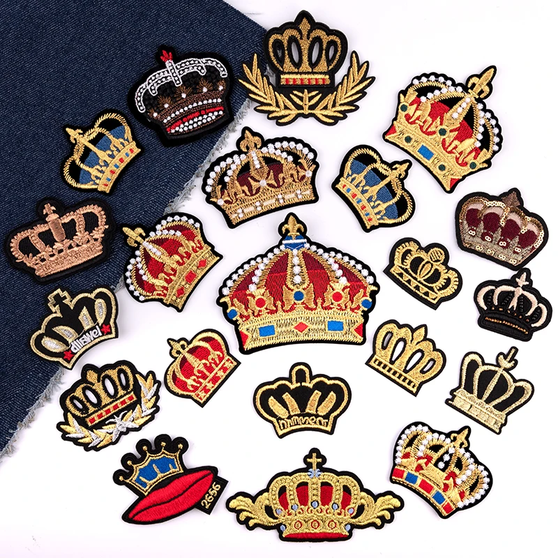 Stylish Golden Crown Patches Clothes for Ironing Stickers Embroidered ...
