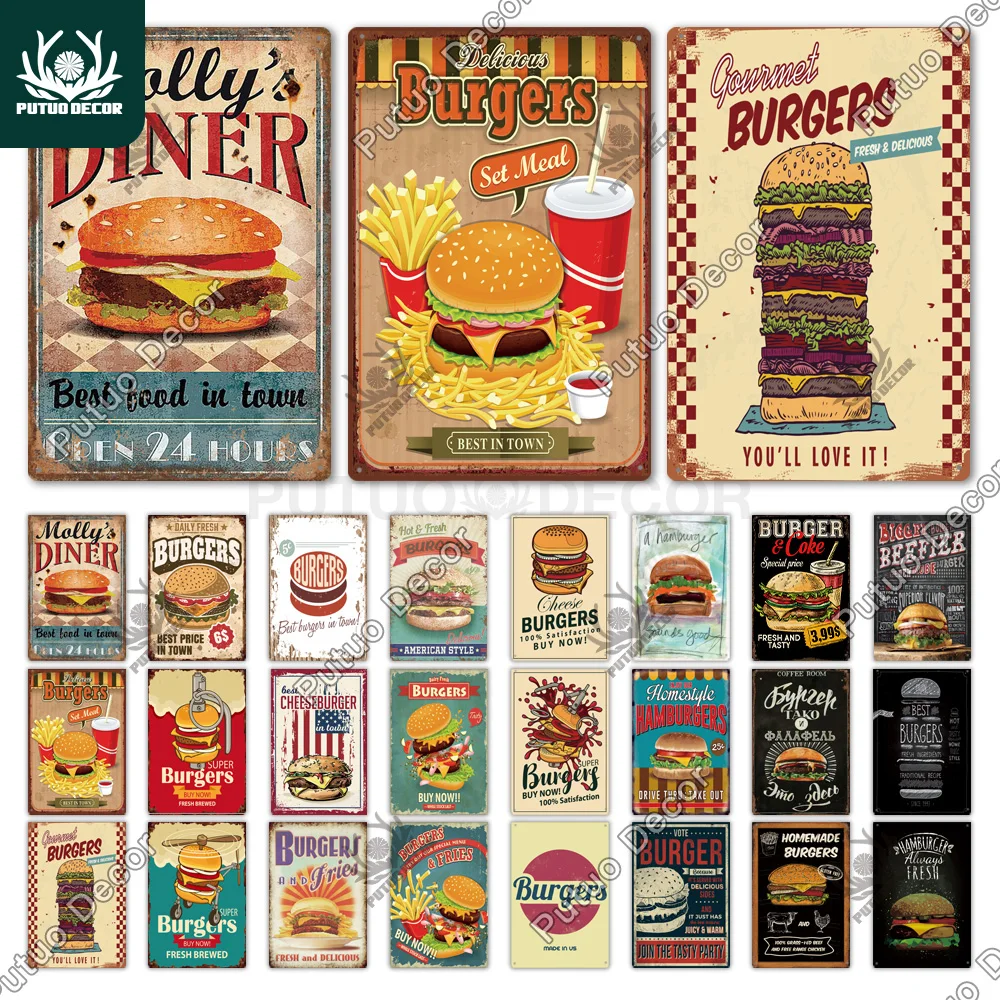 Putuo Decor Hamburger Fast Food Plaque Metal Vintage Tin Sign ...