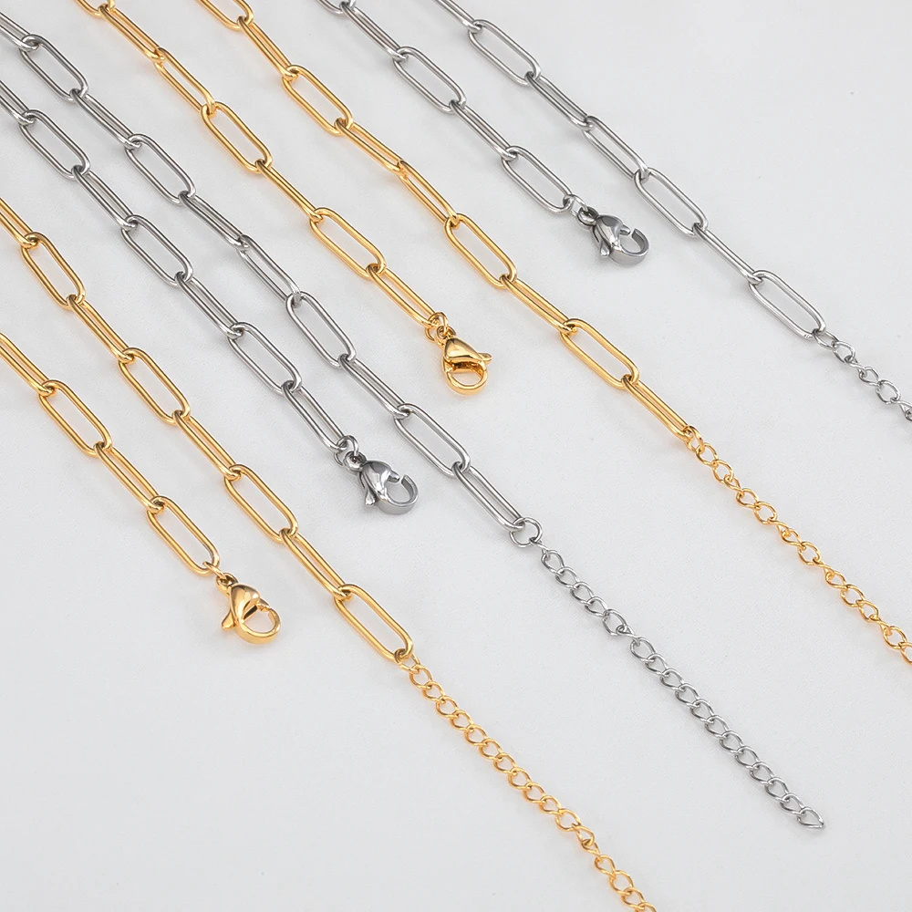 5pcs-4x12mm-Stainless-Steel-Cable-Chain-45-5cm-Adjustable-Necklace-with ...