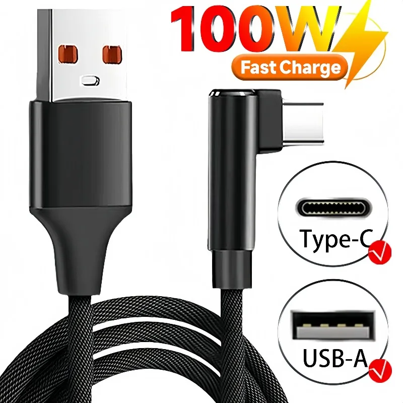 100W USB-A To Type-C 90 Degree Fast Charging Braided High-speed Data ...